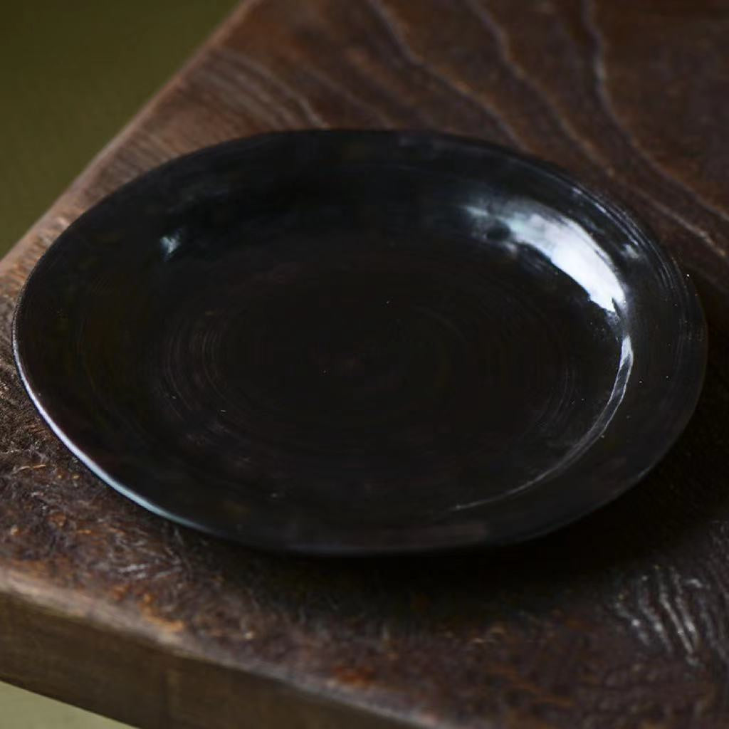 Nippon Toki Handmade Plate/Sushi plate Tedzukuri Black (kuro 16cm ...